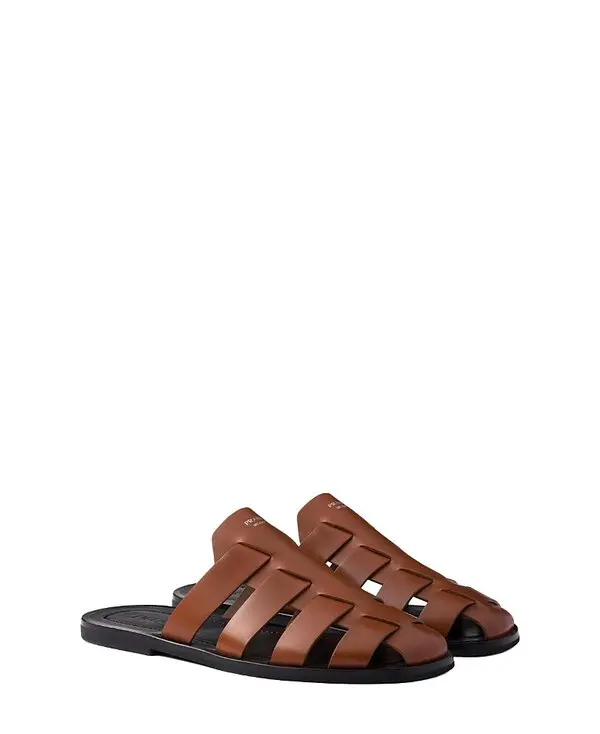 Prada Leather Fisherman Mules - Cognac