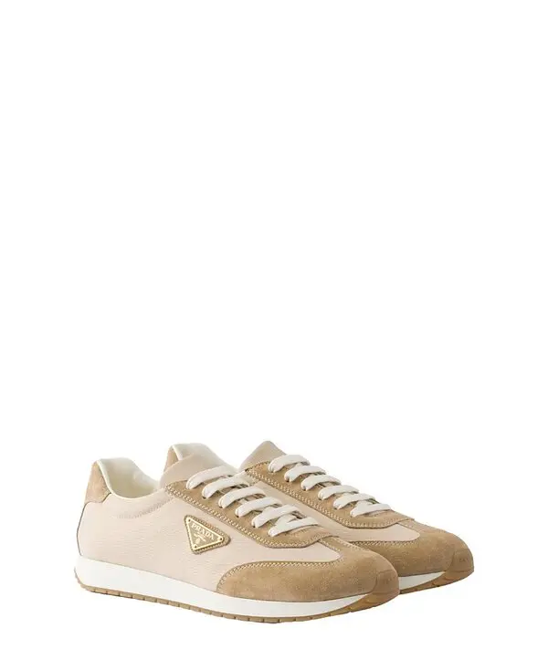 Prada Drill Fabric And Suede Sneakers - Neutral