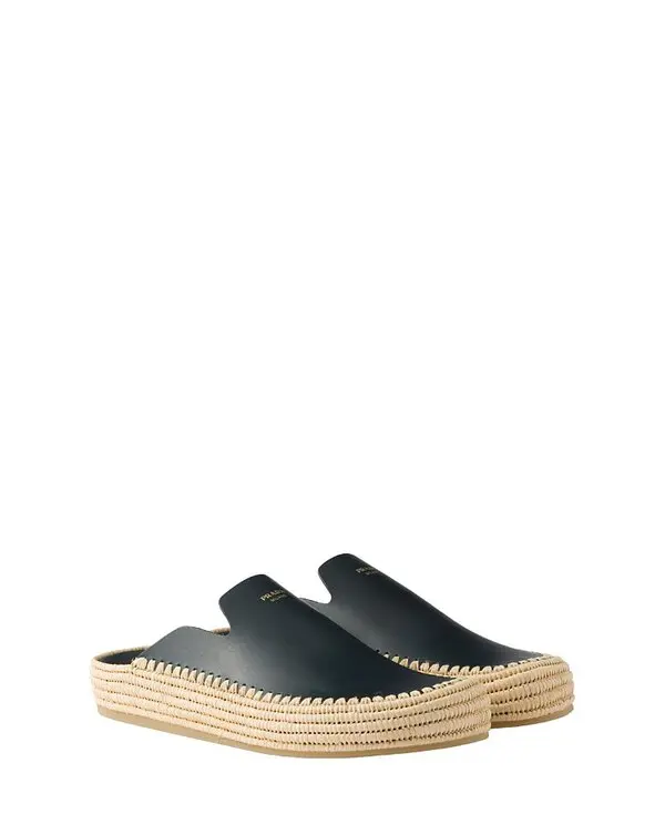 Prada Leather Mules - Blue