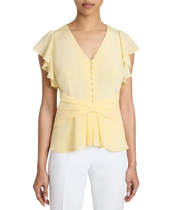 Santorelli Ella Silk Flutter-sleeve Blouse - Chamomile