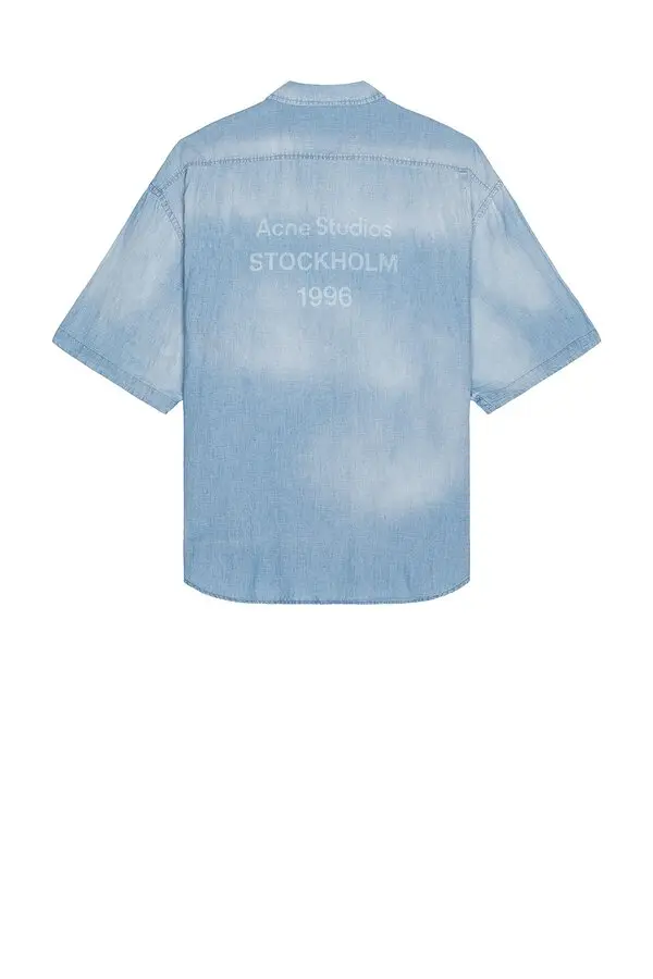 Acne Studios Setar Chambray Short Sleeve Shirt In Blue