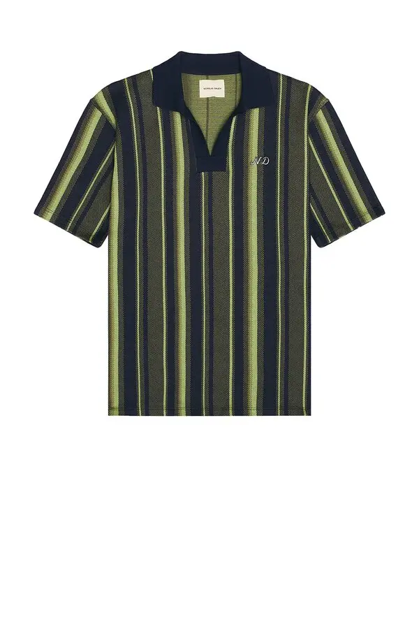NICHOLAS DALEY Rugby Striped Polo In Navy, Green - Navy & Mint