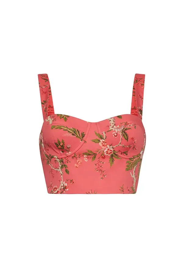 Cara Cara Claudine Crop Top - Chintz Guava