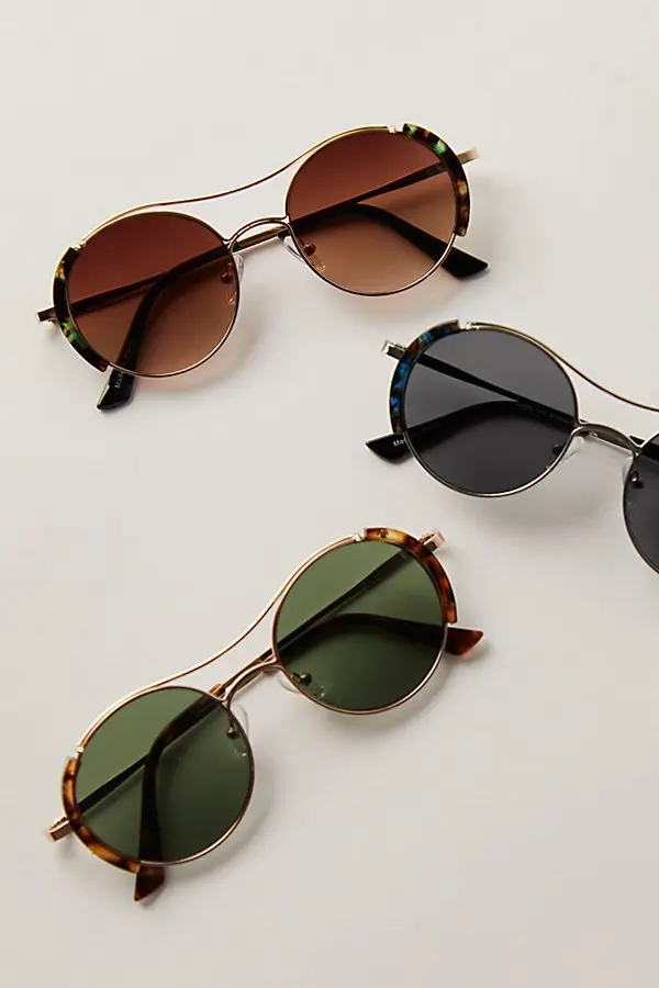 Free People Euphoria Novelty Round Aviator Sunglasses - Silver/blue Tort