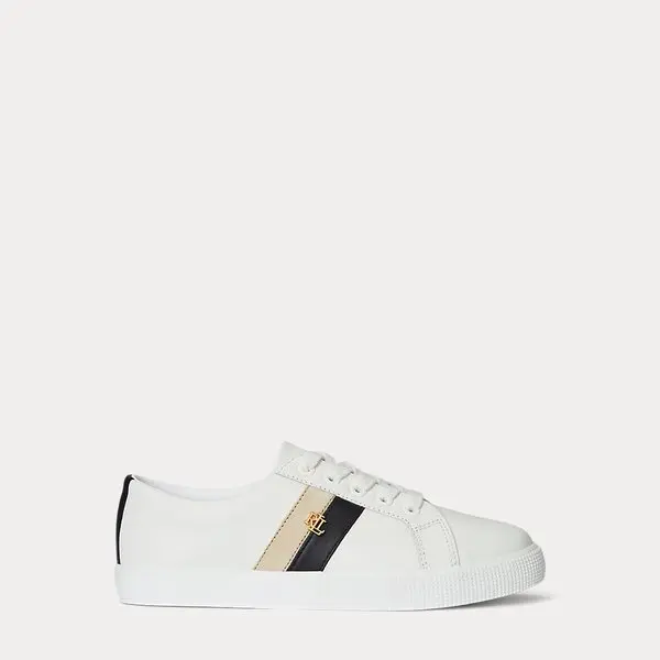 Ralph Lauren Janson Ii Leather Sneaker - Snow White/black/sand