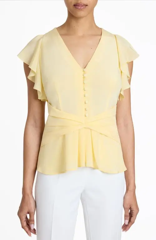 Santorelli Ella Silk Flutter-sleeve Buttoned Blouse - Chamomile