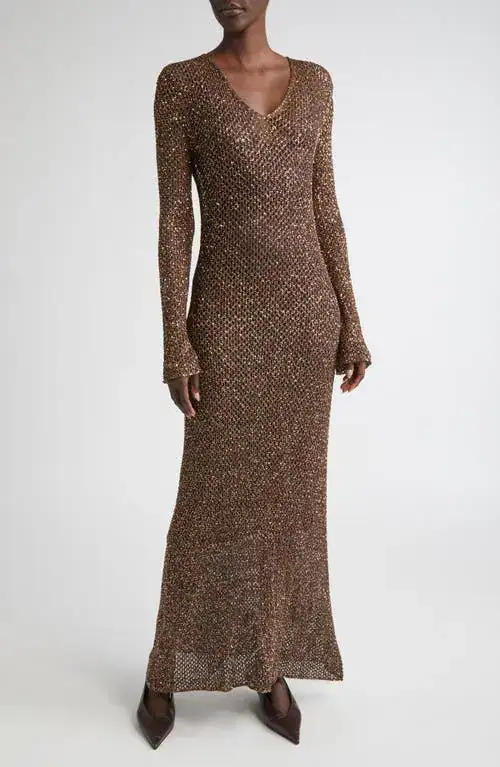 princess polly baby blue dress Altuzarra Ozzie Long Sleeve Sequin Maxi Sweater Dress In Charred Oak - 80%  Off