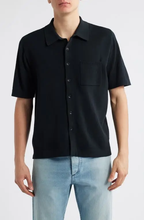 Rag & Bone Dalton Short Sleeve Knit Cotton Blend Button-up Shirt - Black
