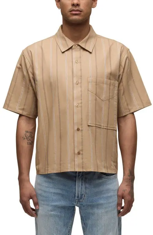 Hudson Jeans Rex Short Sleeve Cotton Button-up Shirt - Camel Stripe