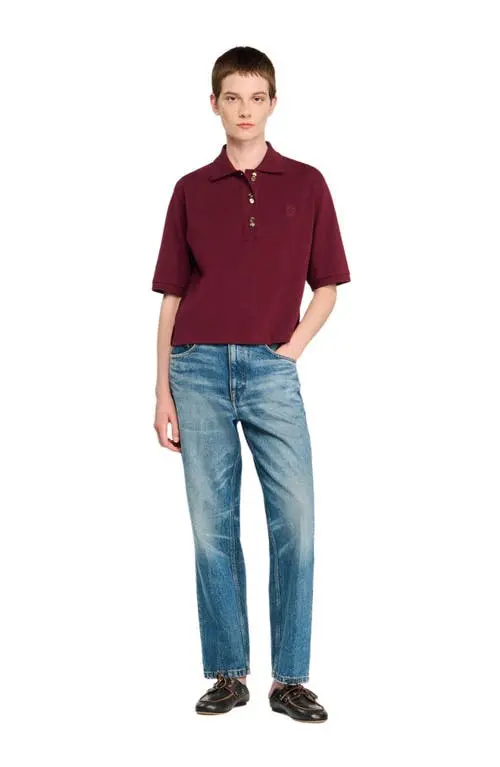 Sandro Short-sleeve Polo Shirt With Embroidery - Bordeaux