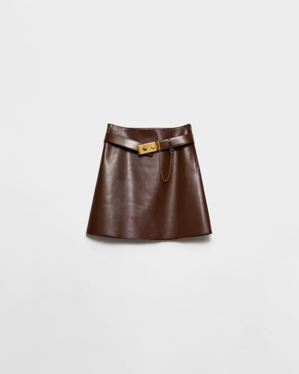 Prada Leather Miniskirt With Belt - Cocoa Brown