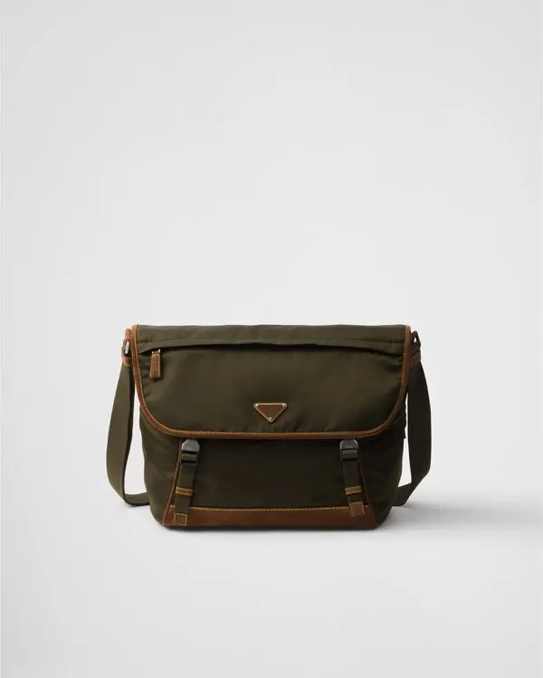 Prada Re-nylon And Suede Shoulder Bag - Musk Green/cocoa