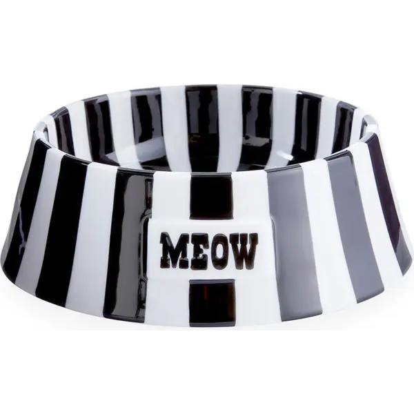 Jonathan Adler Vice Meow Pet Bowl - Black / White Stripes