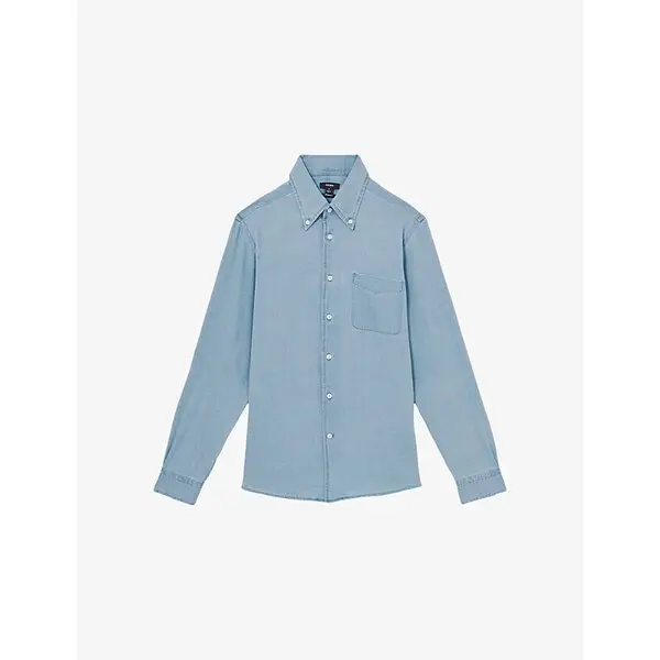REISS Kittle Long-sleeved Chambray Shirt - Washed Blue