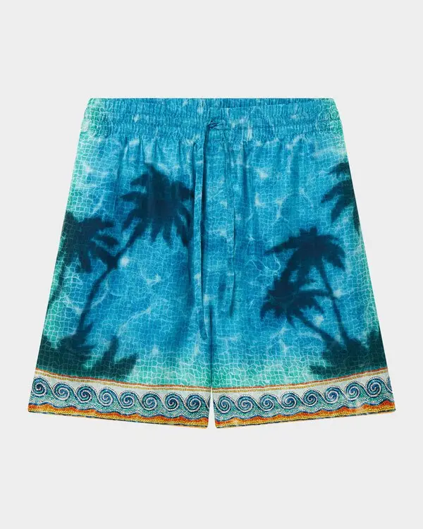 Casablanca Emblem-print Silk Twill Shorts