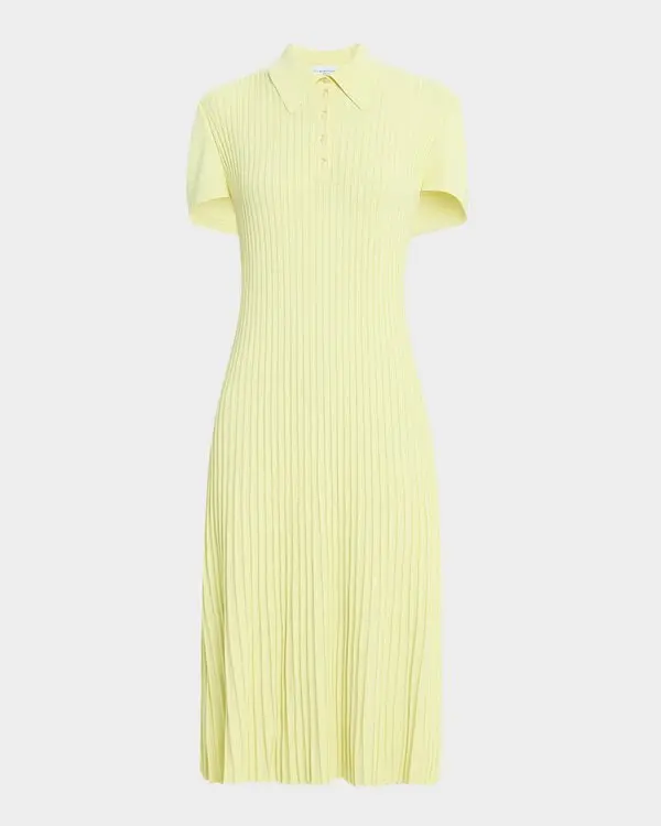 Brandon Maxwell Joyce Pleated Cape Polo Midi Dress - Celery