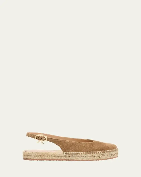 GIANVITO ROSSI Suede Slingback Ballerina Espadrilles - Camel Natural