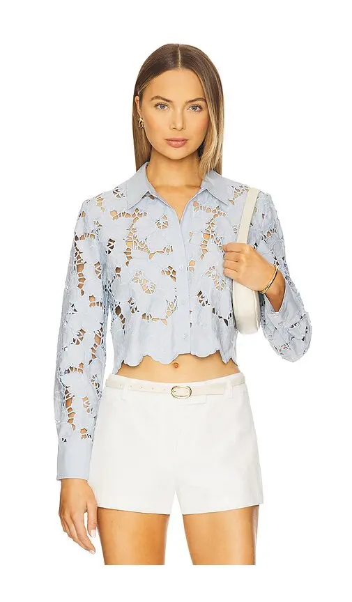 L'Agence Seychelle Cropped Buttondown Shirt - Blue Fog