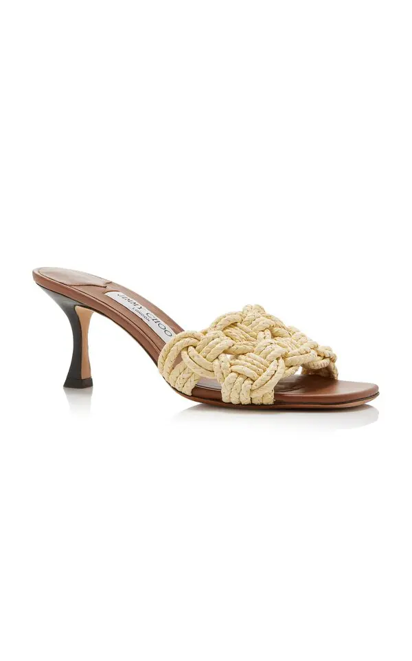 JIMMY CHOO Chara Raffia Mules - Tan