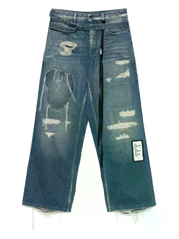 パンツ ann demeulemeester 25ss ripped jeans Ann Demeulemeester Distressed Jeans - Blue | Editorialist