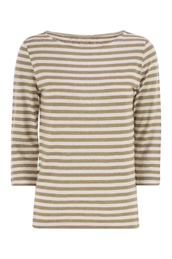 Majestic Filatures Striped Linen Boat Neck T-shirt - Beige