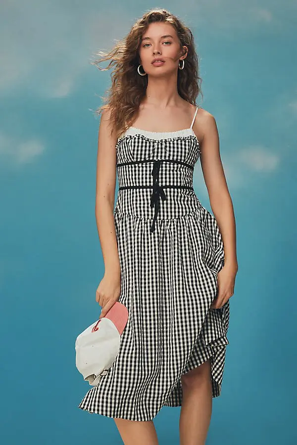 for love and lemons green gingham dress For Love & Lemons Gingham Boned Mini Dress main image 0