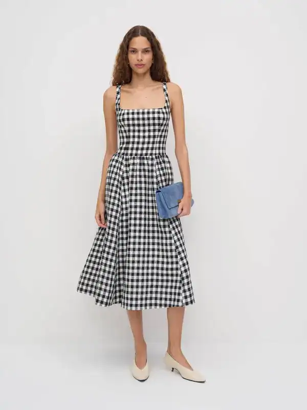 black and white linen dress Maxi Linen Dress in Stirling Plaid