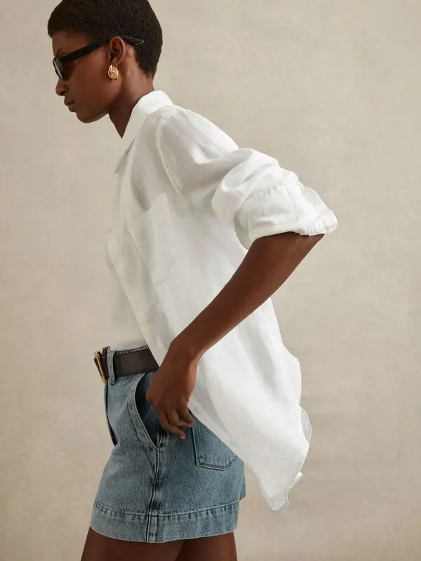 REISS Linen Button-through Shirt - White