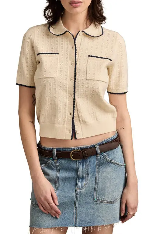Lucky Brand Pointelle Trimmed Cropped Cardigan