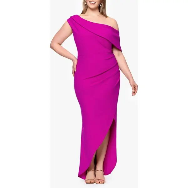 Betsy & Adam One-shoulder Scuba Crepe Gown