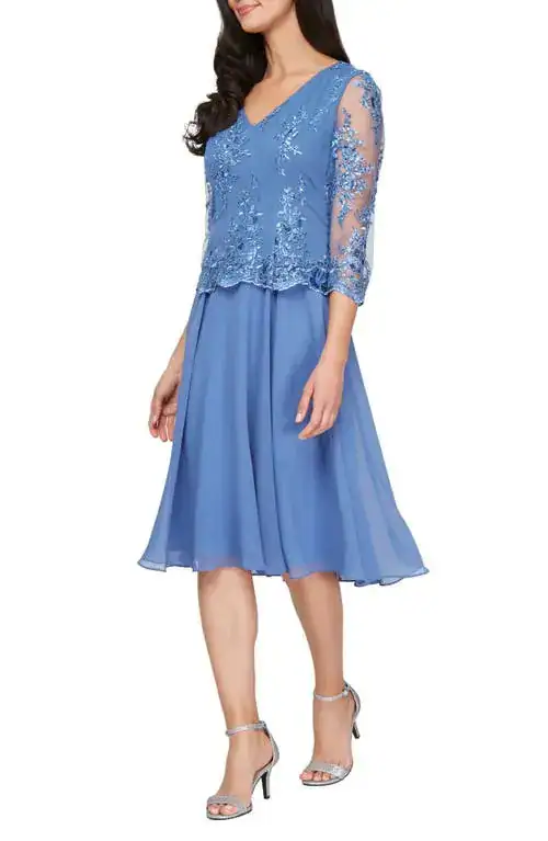 sachin and babi light blue dress Ivory Satin Short Sleeve Embroidered Dress - Size: 4 main image 0
