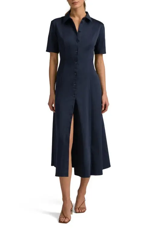 Favorite Daughter Demure Stretch Cotton Shirt Dress In Navy - 50% Off |  Editorialist