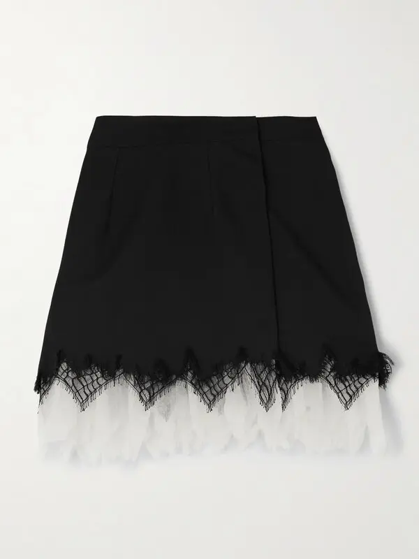 Alexander McQueen Silk-chiffon And Lace-trimmed Wool Mini Skirt