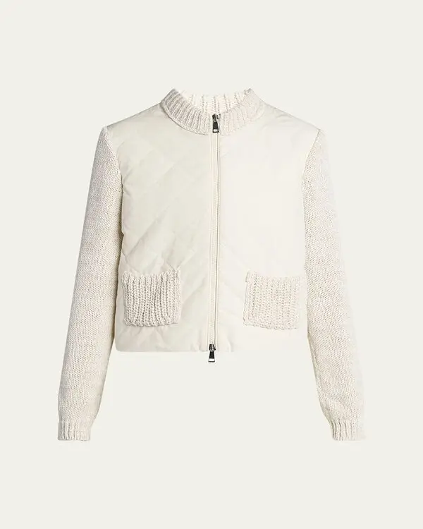 Moncler Quilted Knit Zip Cardigan - Natural