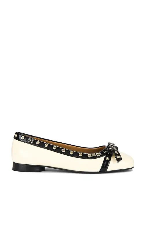 GANNI Eyelets Bow Ballerina - Egret