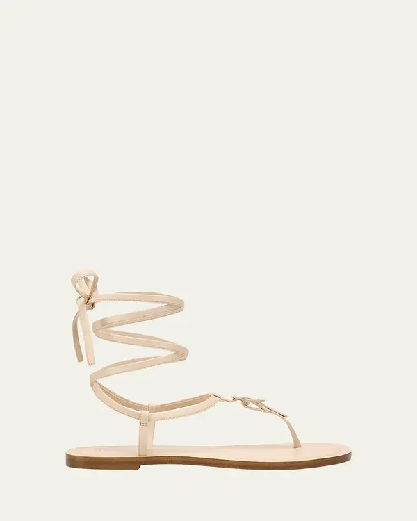 STUART WEITZMAN Georgie Ankle-wrap Leather Flat Sandals - Barely Beige