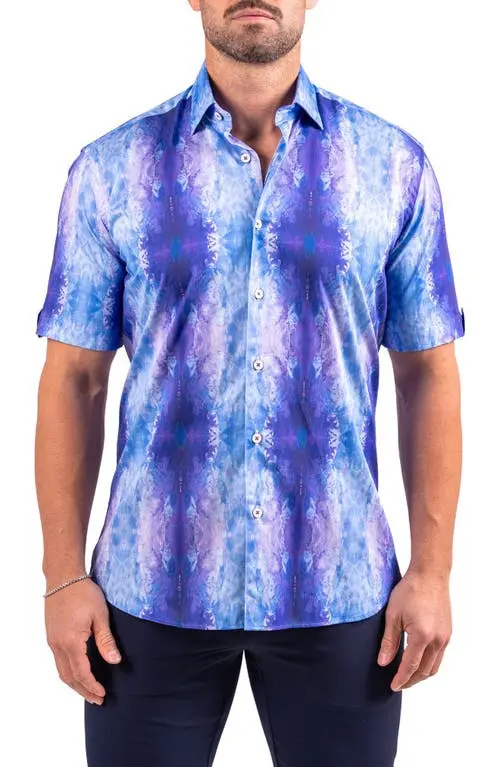 MACEOO Galileo Resistance2217 Short Sleeve Cotton Button-up Shirt - Blue