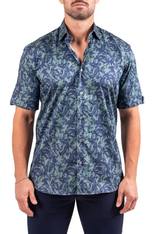 MACEOO Galileo Resistance0302 Short Sleeve Cotton Button-up Shirt - Green