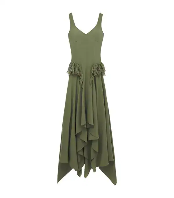 Alexander Mcqueen Silk Asymmetric Midi Dress - Green | Editorialist