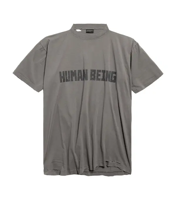 Balenciaga Cotton Human Being T-Shirt - Grey | Editorialist