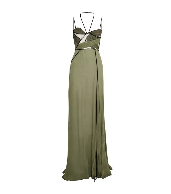 nensi dojaka green dress MAE CORSET DRAPED GOWN in OLIVE