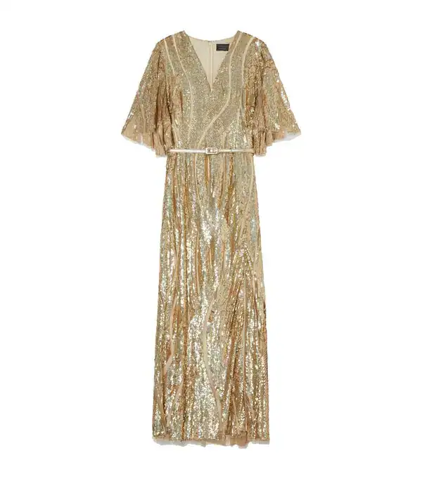 Marina Rinaldi Sequinned Maxi Dress In Gold - 30% Off | Editorialist