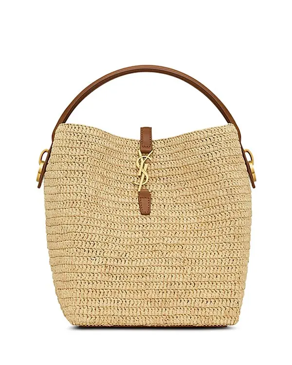 Saint Laurent Le 37 Raffia Bucket Bag - Natural + Brick Raffia/gold