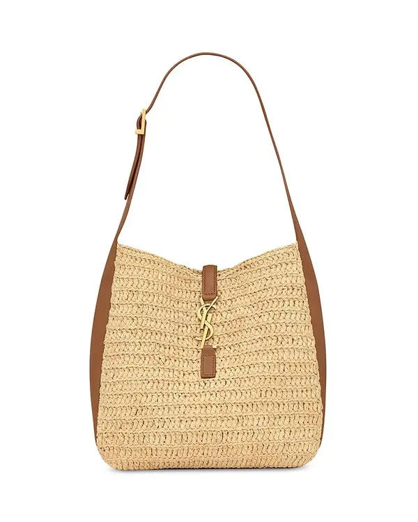 Saint Laurent Le 5 A 7 Supple Small Shoulder Bag - Pale Brown + Brick Raffia/gold
