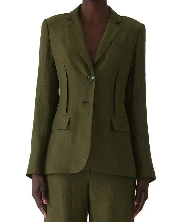 JASON WU Crinkled Satin Single Breasted Blazer - Dark Fern