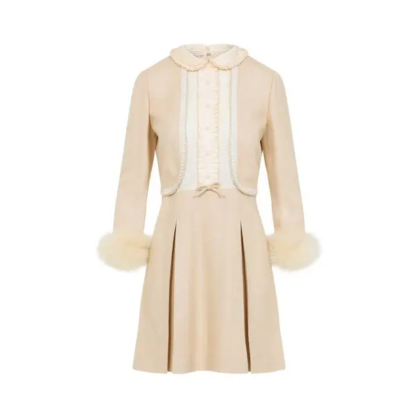Valentino Garavani Mini Dress With Feathers - Beige