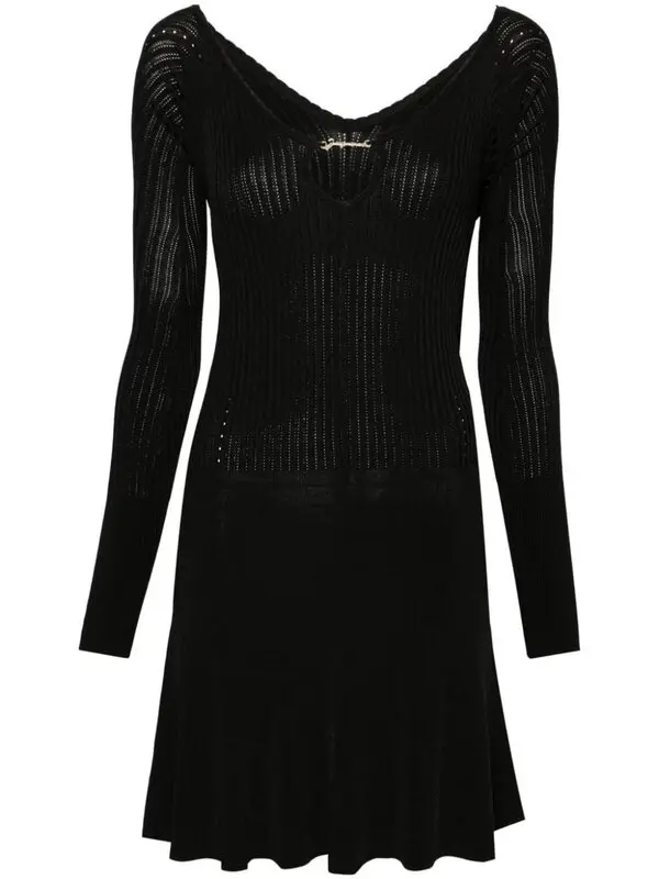 Jacquemus Ribbed Knit Dress With Logo Plaque - Black