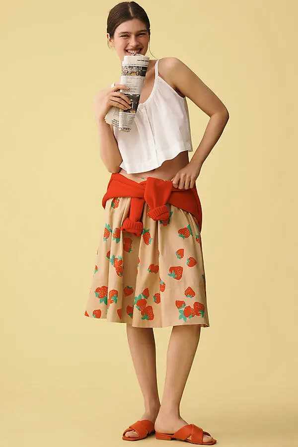 Maeve Jacie Printed Poplin Skirt - Strawberry Pattern