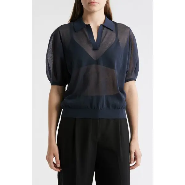 Theory Puff Sleeve Crepe Knit Polo - Nctrn Way