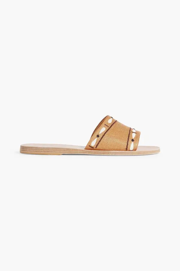 ANCIENT GREEK SANDALS Taygete Embroidered Raffia Slides